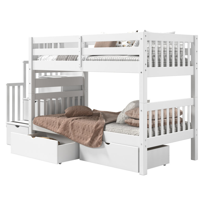 Harriet Bee Tena Twin over Twin 3 Drawer Solid Wood Standard Bunk Beds with Stairway 2 Under Bed Drawers Reviews Wayfair